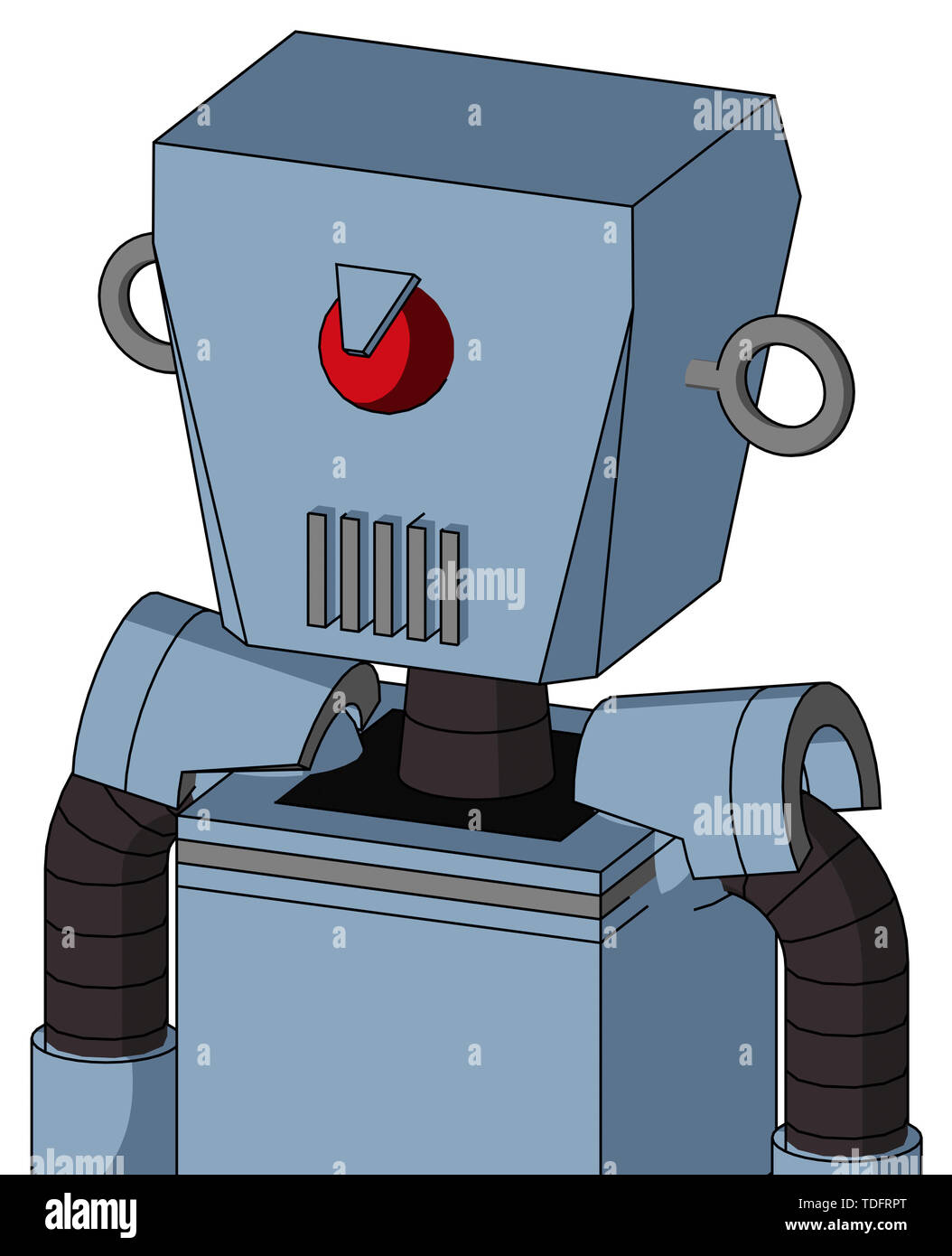 Portrait style blue robot with box head and vent mouth and angry ...