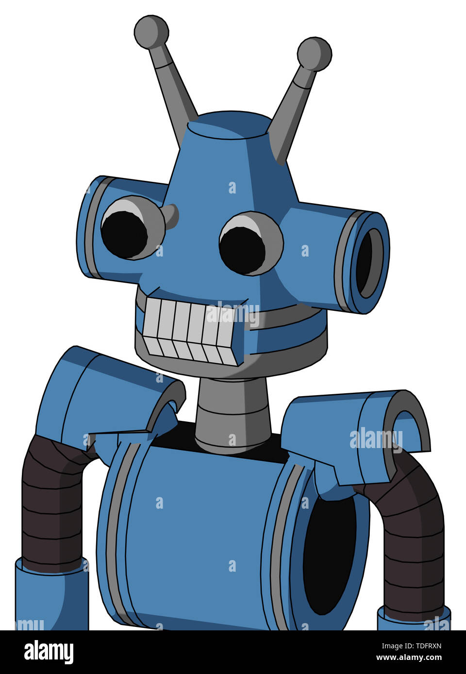 Portrait style blue robot with cone head and teeth mouth and two eyes ...