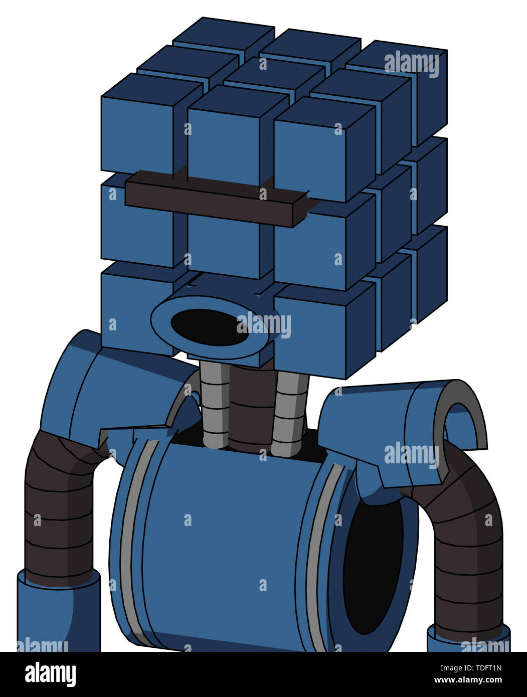 Portrait style blue robot with cube head and round mouth and black ...