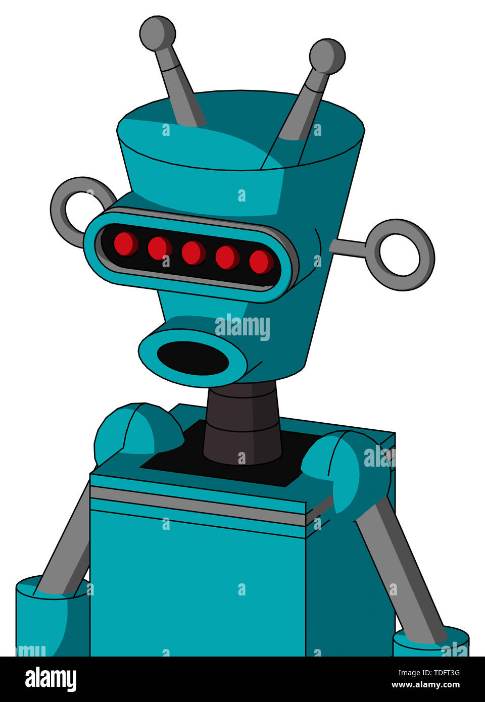 Portrait style blue robot with cylinder-conic head and round mouth and ...