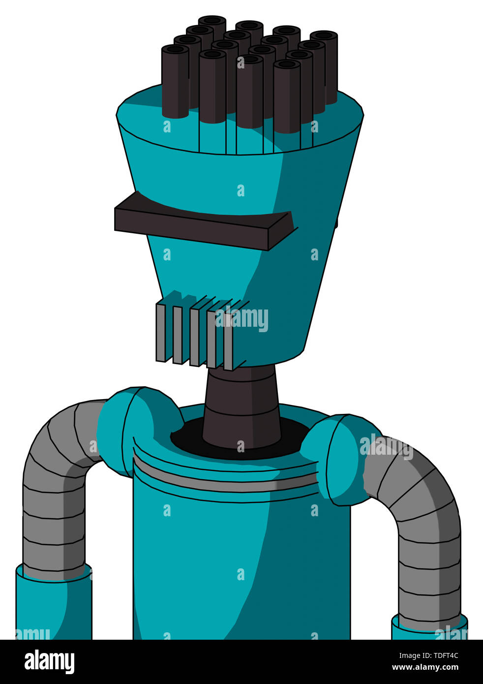 Portrait style blue robot with cylinder-conic head and vent mouth and ...