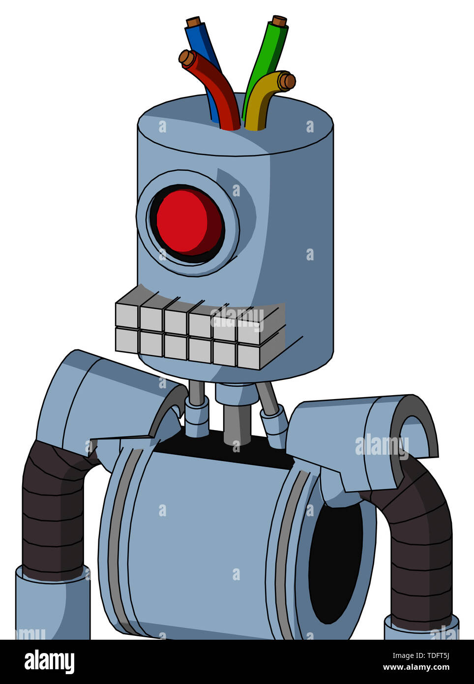 Portrait style blue robot with cylinder head and keyboard mouth and ...