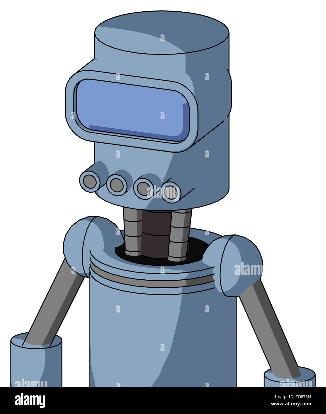 Portrait style blue robot with cylinder head and pipes mouth and large ...