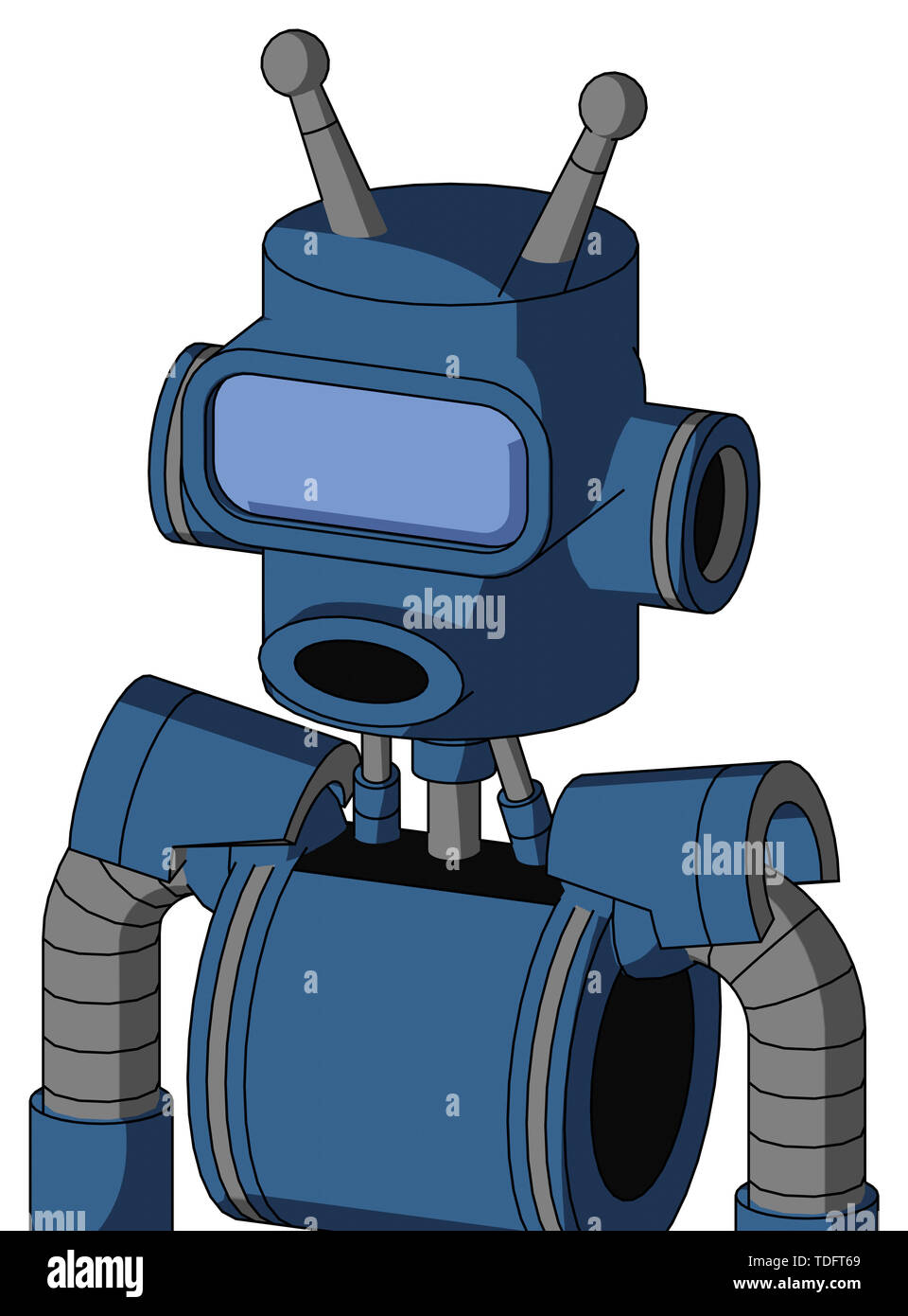 Portrait style blue robot with cylinder head and round mouth and large ...