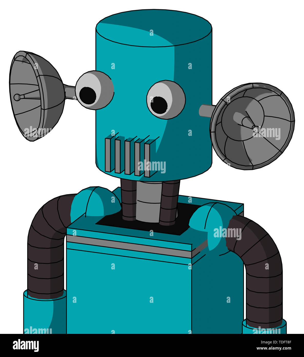 Portrait style blue robot with cylinder head and vent mouth and two ...