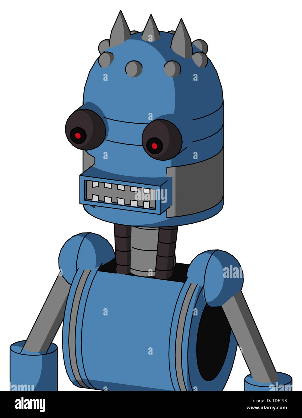 Portrait style blue robot with dome head and square mouth and red eyed ...