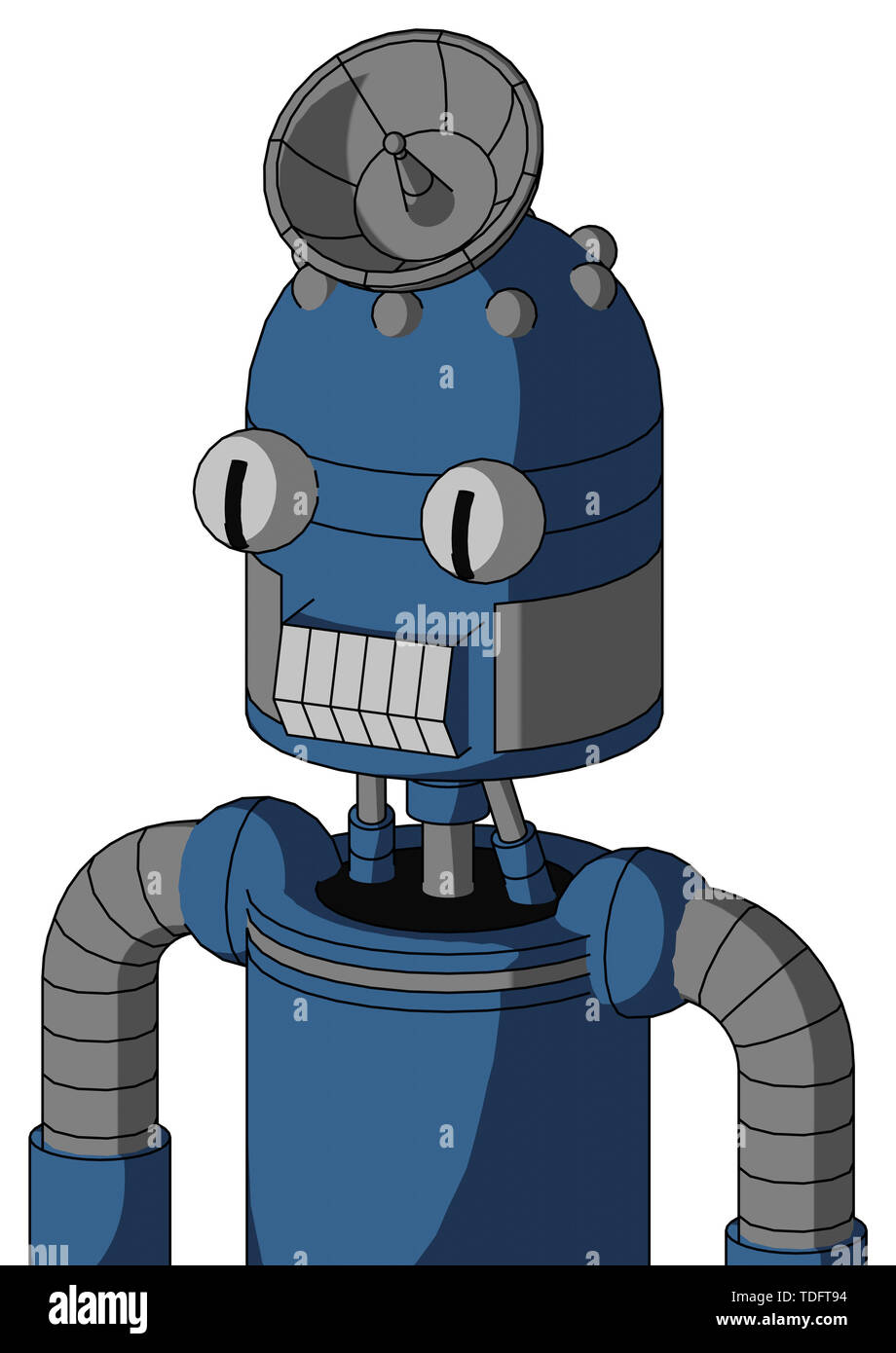 Portrait style blue robot with dome head and teeth mouth and two eyes ...