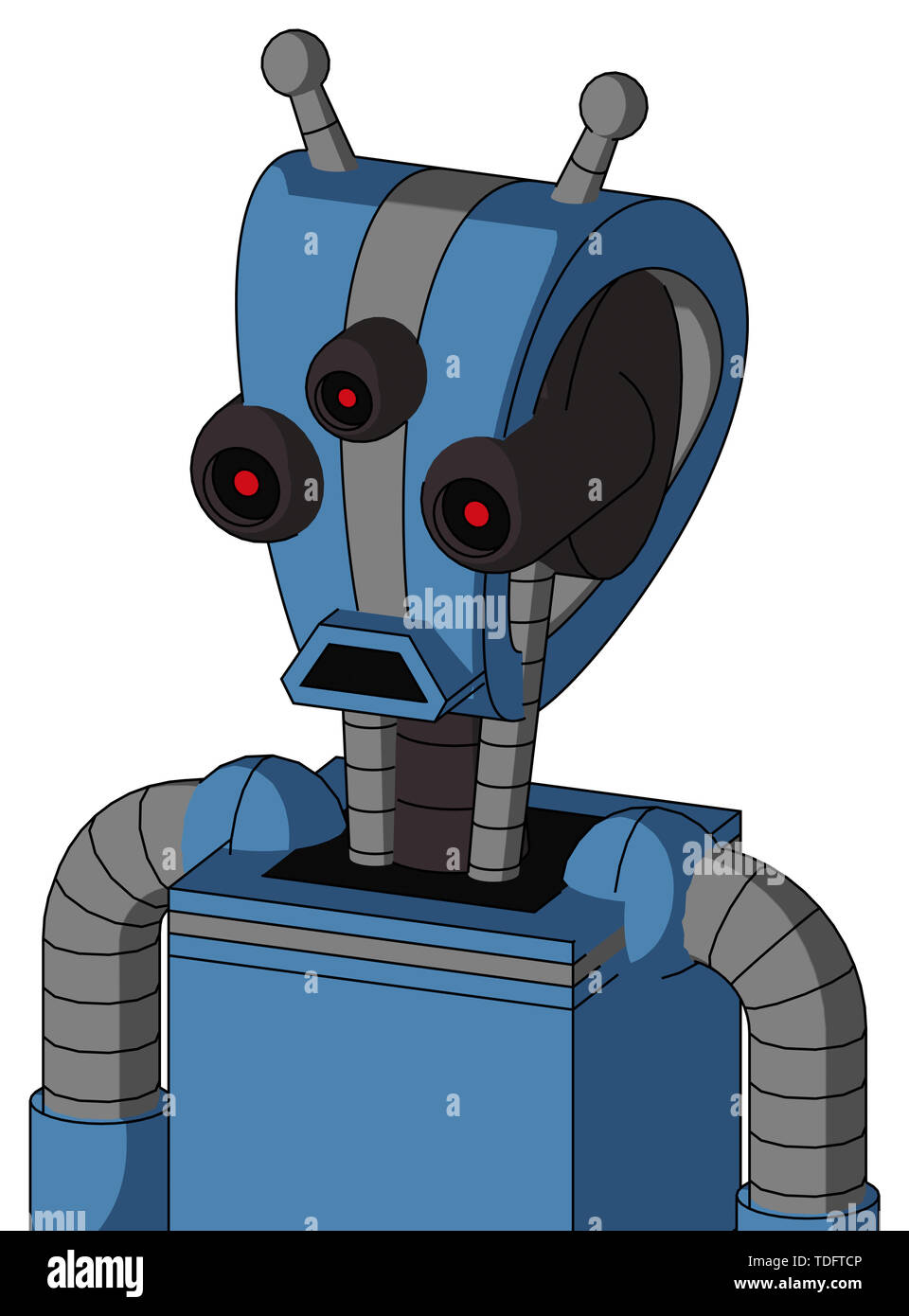 Portrait style blue robot with droid head and sad mouth and three-eyed ...