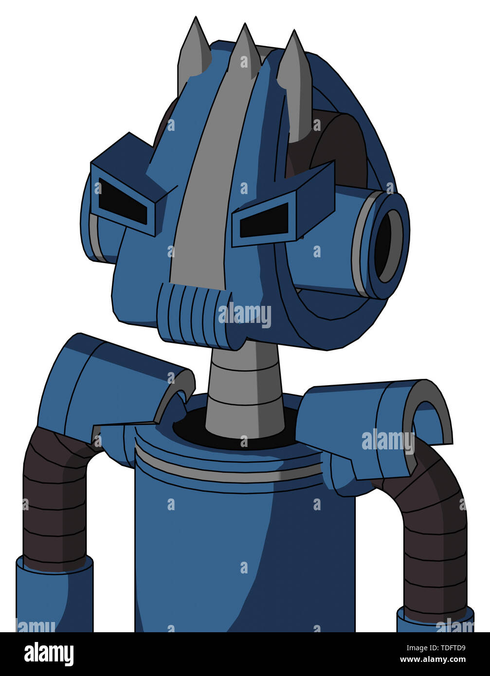 Portrait style blue robot with droid head and speakers mouth and angry ...
