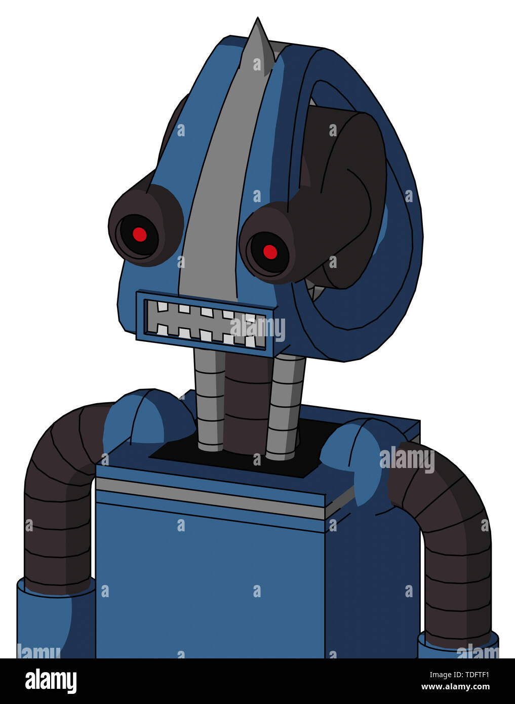 Portrait style blue robot with droid head and square mouth and black ...