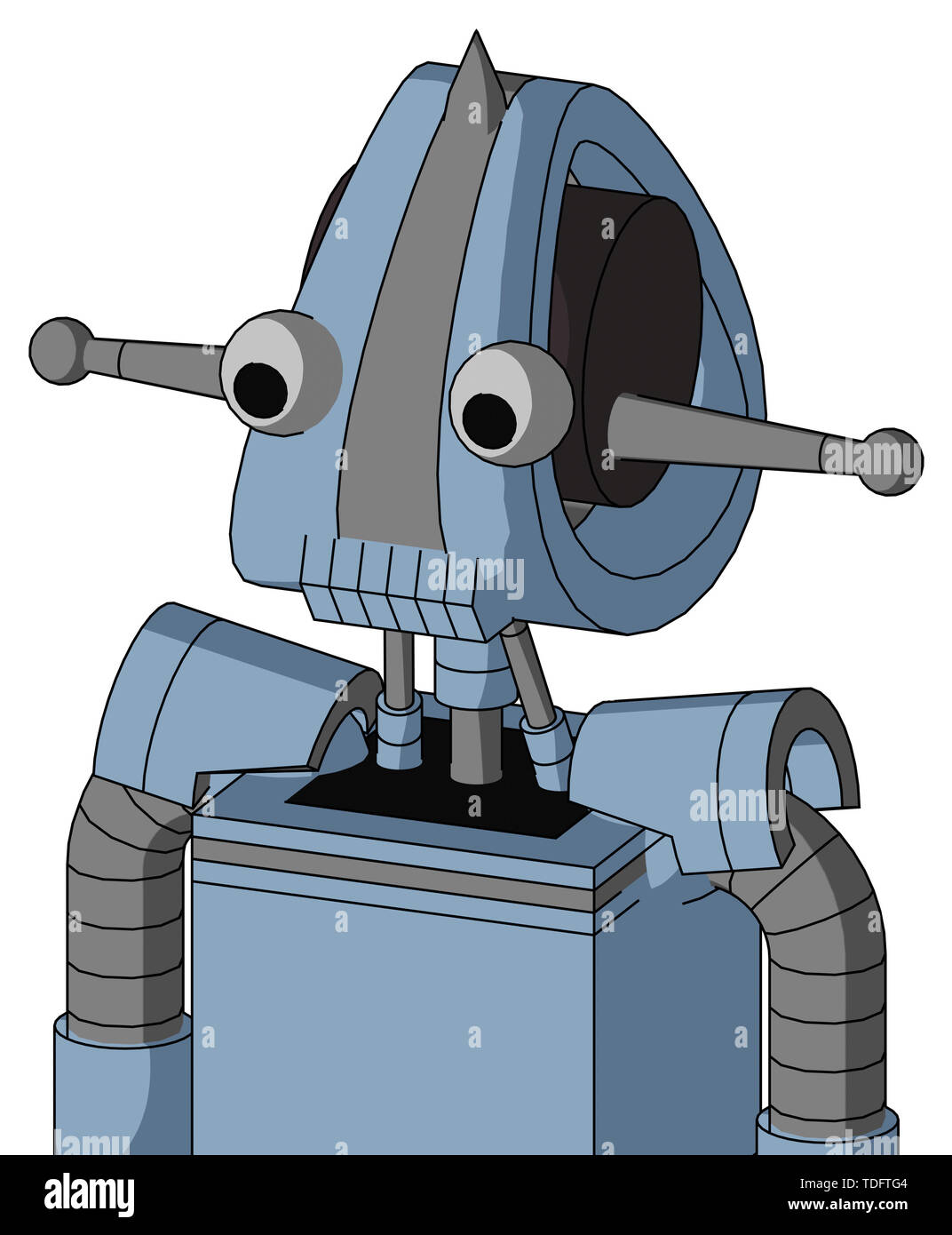 Portrait style blue robot with droid head and toothy mouth and two eyes ...
