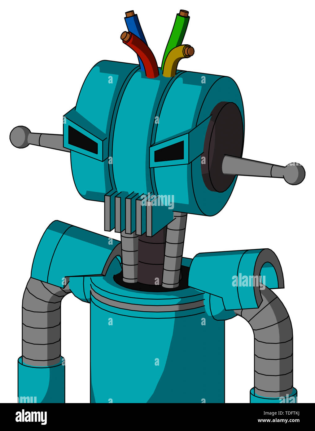 Portrait style blue robot with multi-toroid head and vent mouth and ...