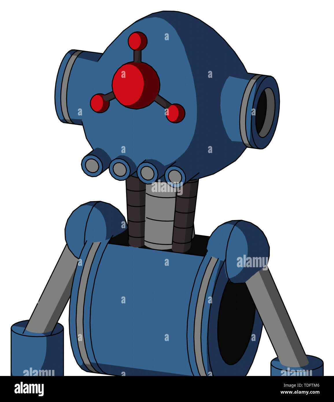 Portrait style blue robot with rounded head and pipes mouth and cyclops ...