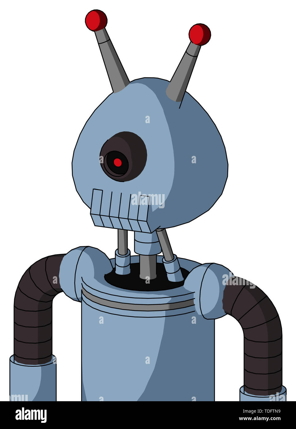 Portrait style blue robot with rounded head and toothy mouth and black ...