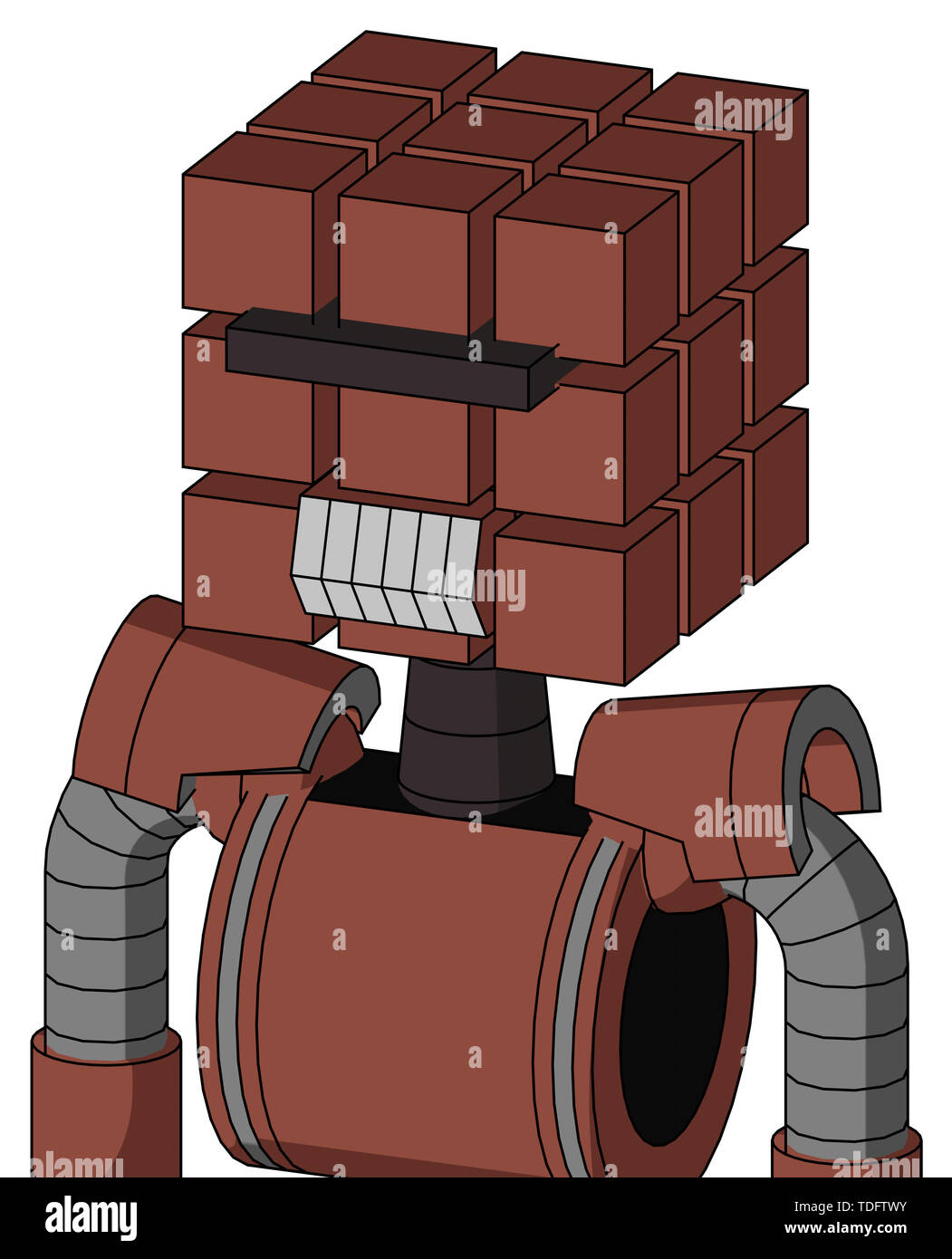 Portrait style brown droid with cube head and teeth mouth and black ...