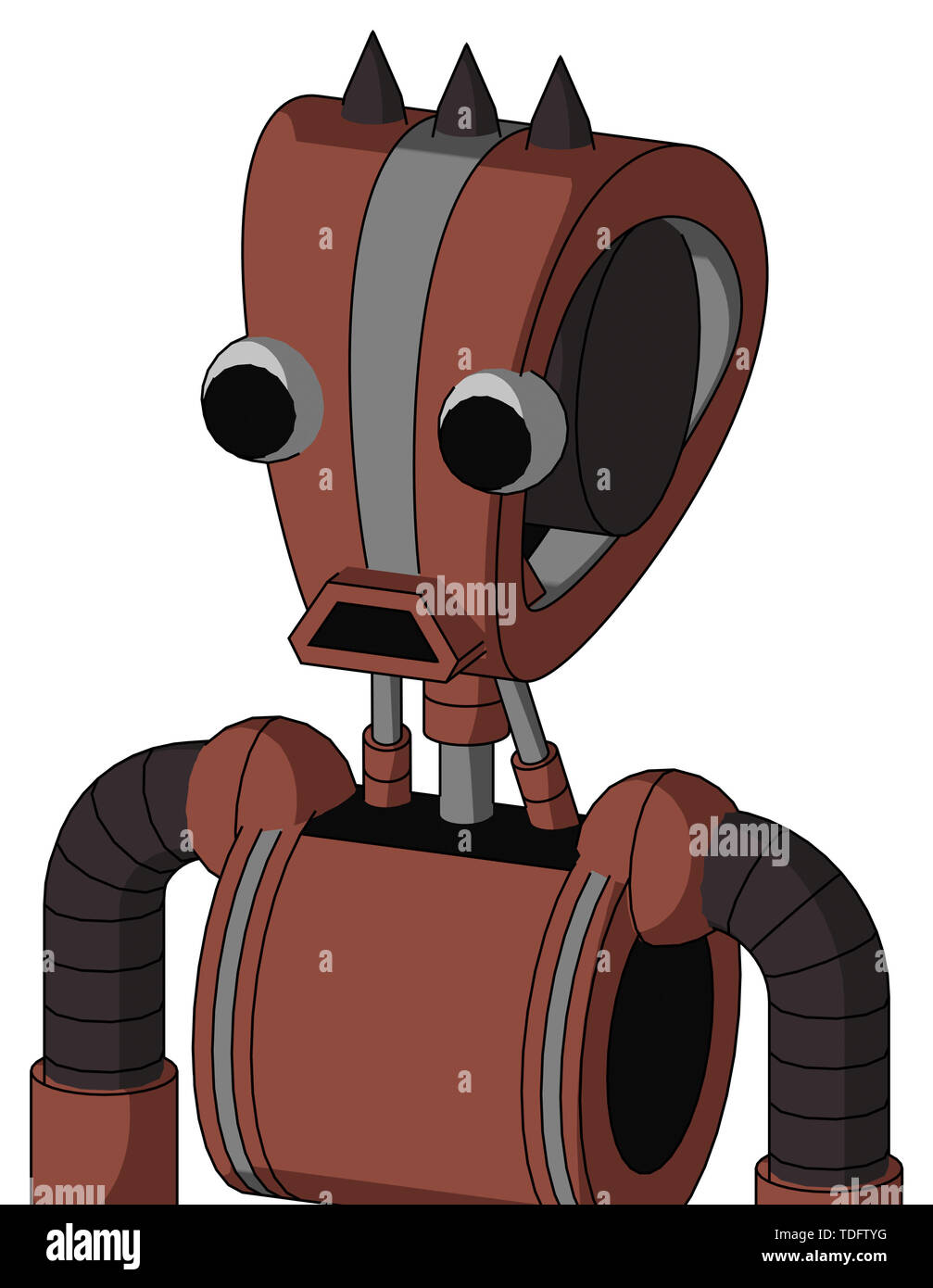 Portrait style brown droid with droid head and sad mouth and two eyes ...