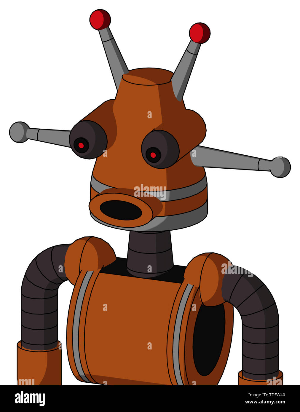 Portrait style brownish droid with cone head and round mouth and red ...