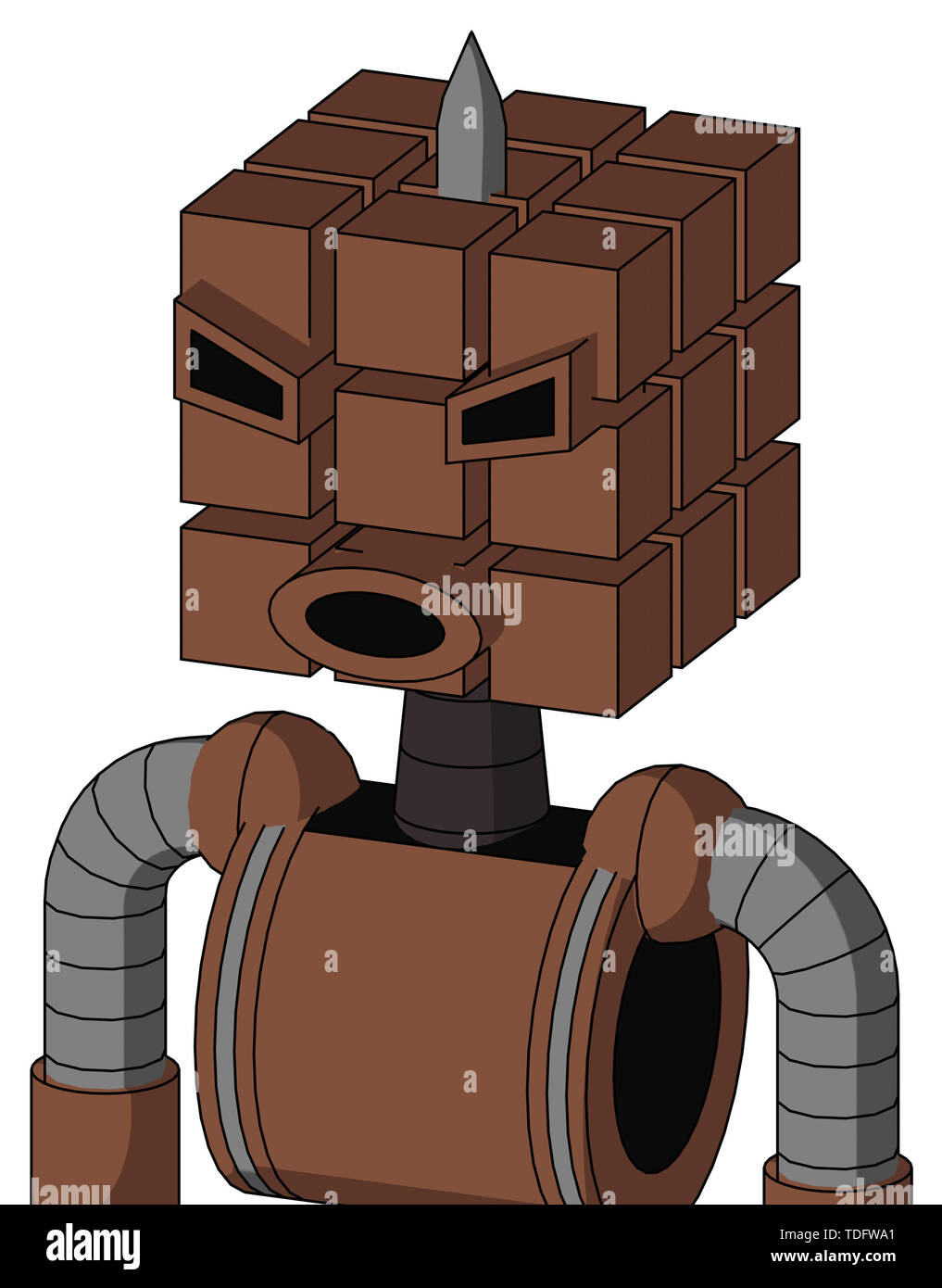 Portrait style brown mech with cube head and round mouth and angry eyes ...