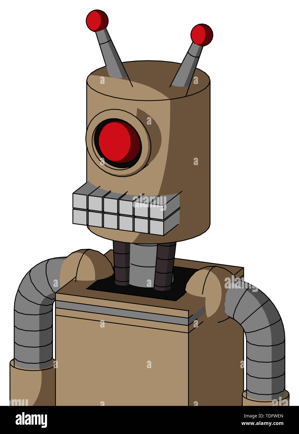 Portrait style cardboard droid with cylinder head and keyboard mouth ...