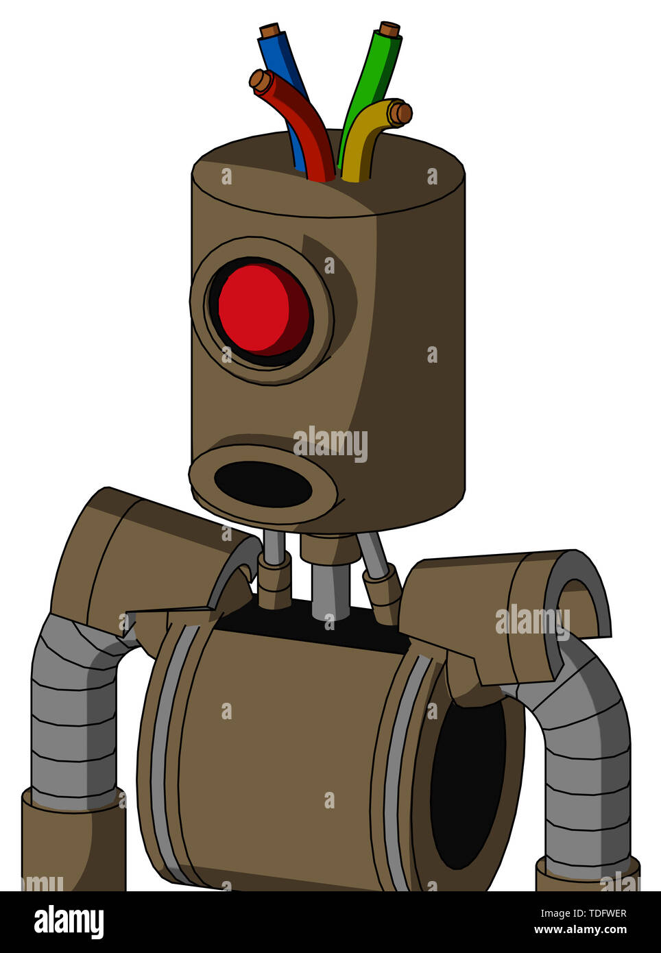 Portrait style cardboard droid with cylinder head and round mouth and ...