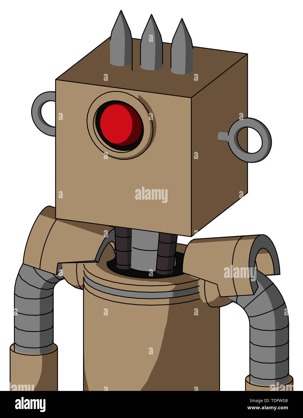 Portrait style cardboard mech with box head and cyclops eye and three ...