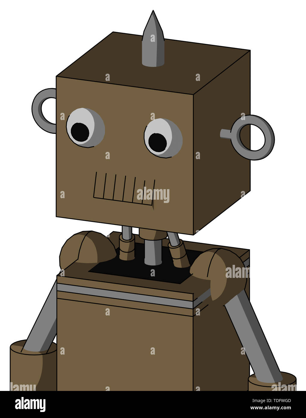 Portrait style cardboard mech with box head and toothy mouth and two ...