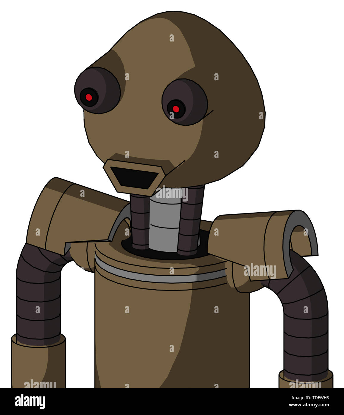 Portrait style cardboard mech with rounded head and happy mouth and red ...