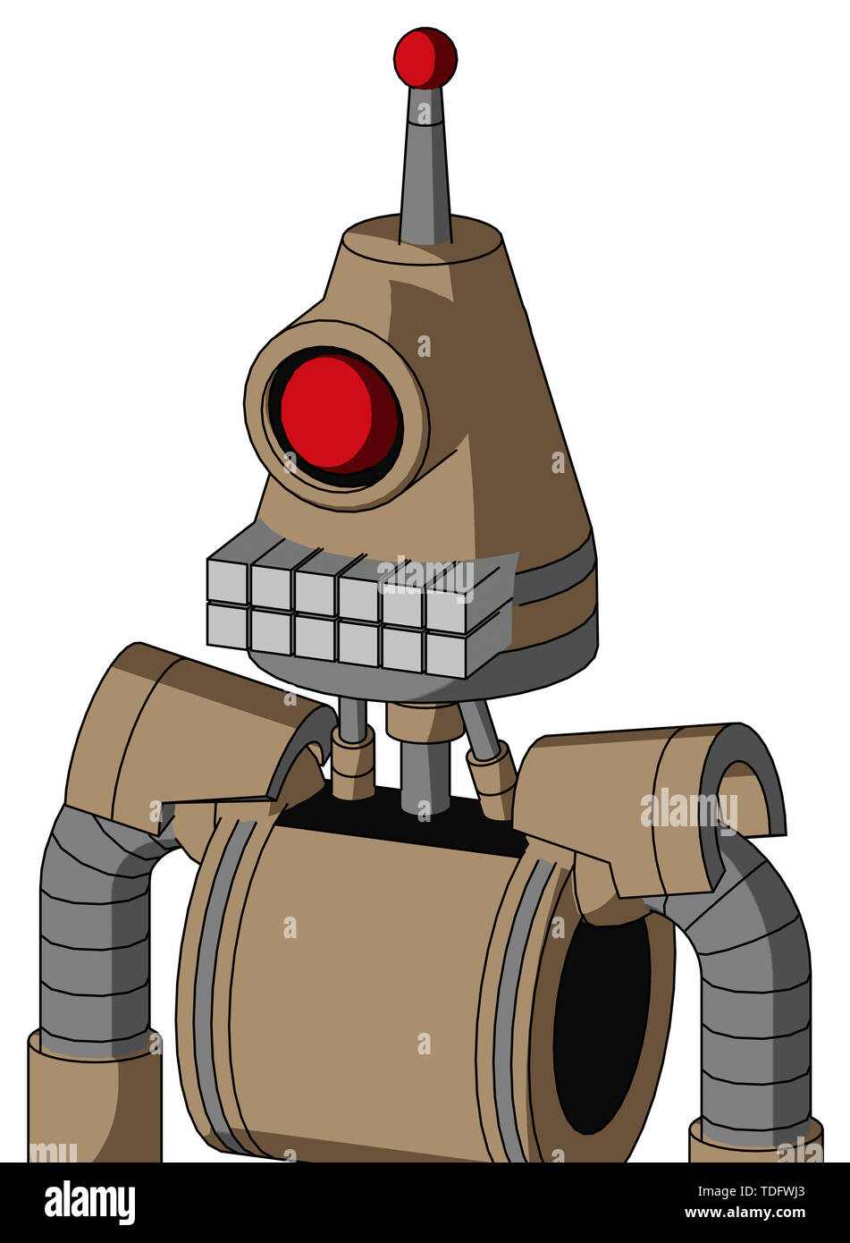 Portrait style cardboard robot with cone head and keyboard mouth and ...