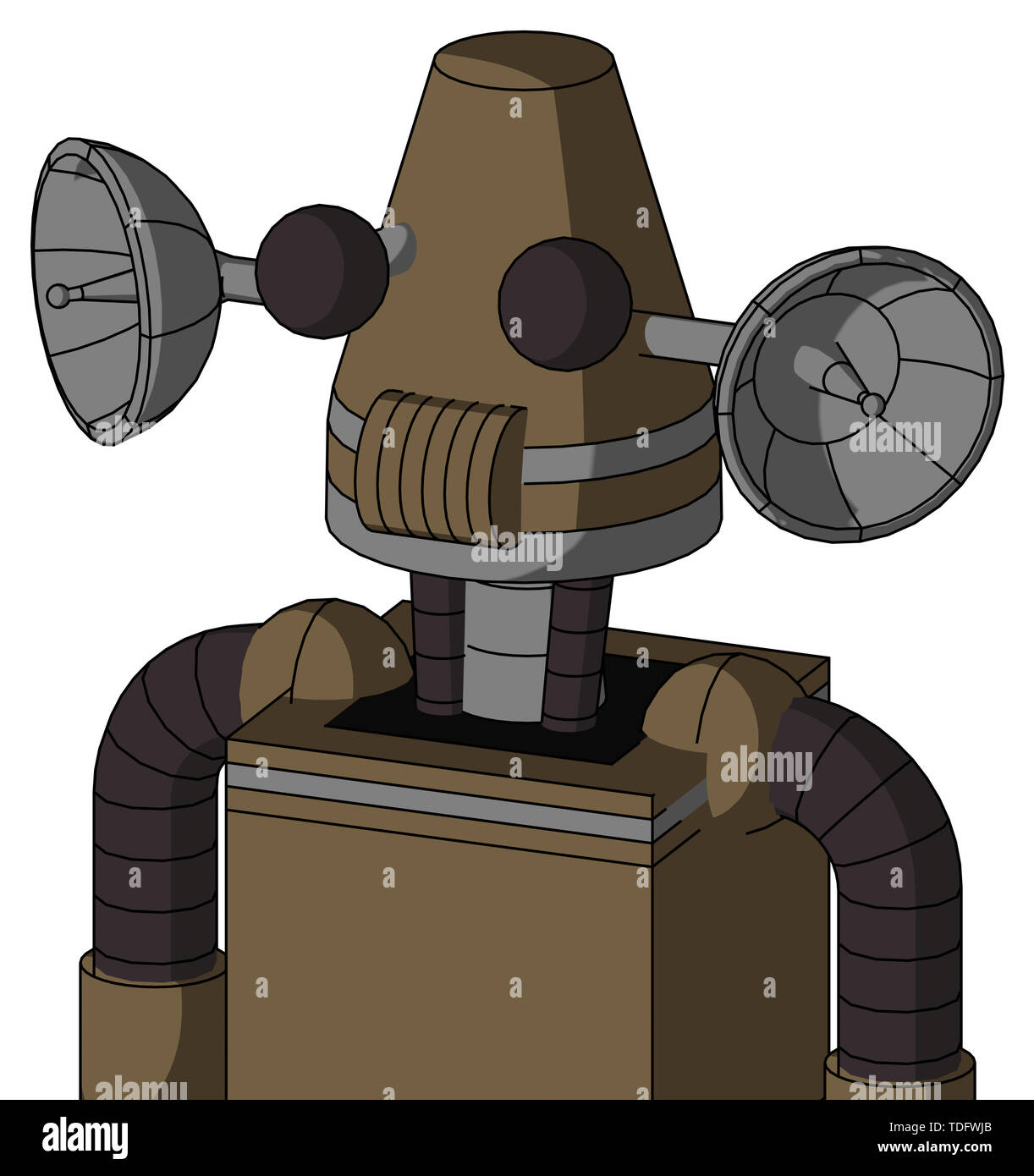 Portrait style cardboard robot with cone head and speakers mouth and ...