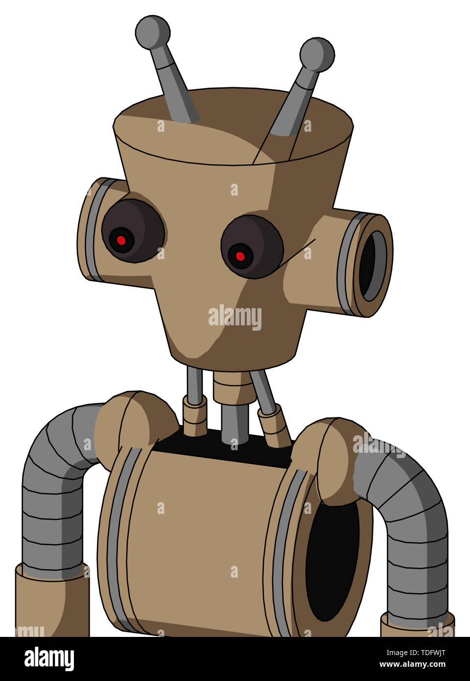Portrait style cardboard robot with cylinder-conic head and red eyed ...