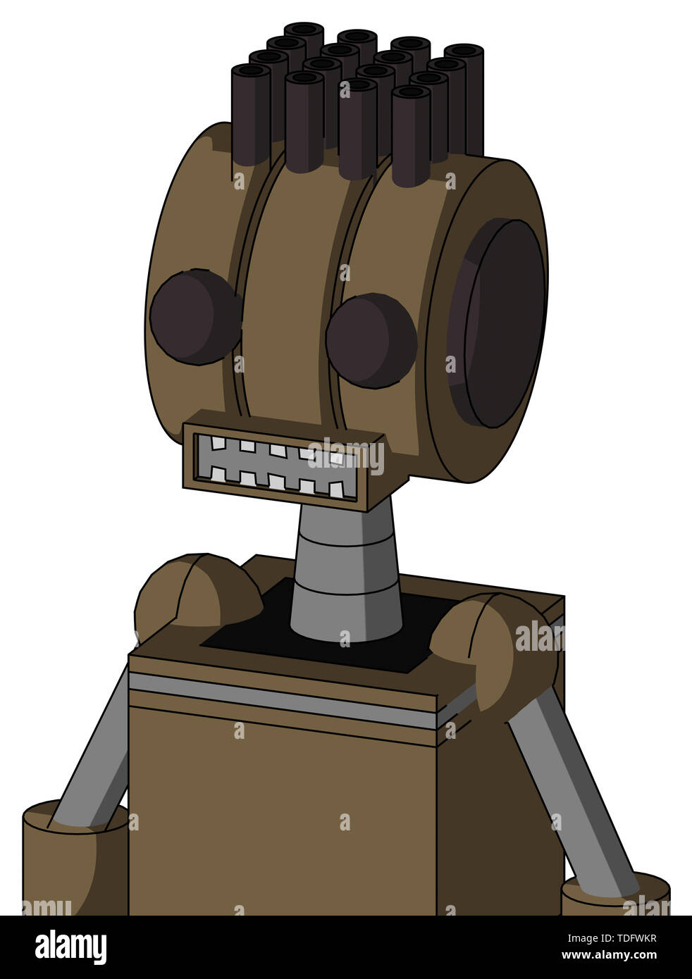 Portrait style cardboard robot with multi-toroid head and square mouth ...