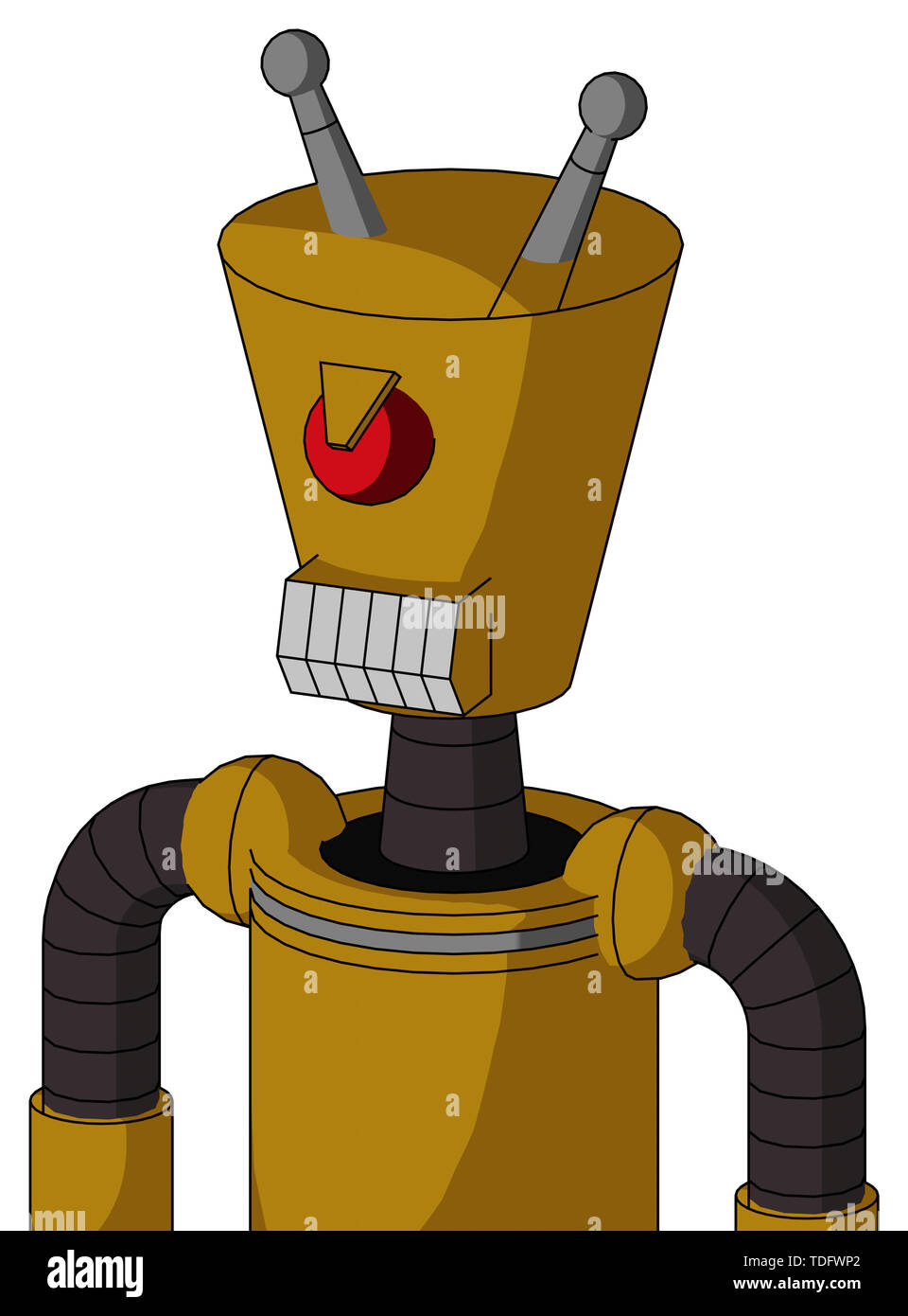 Portrait style dark-yellow automaton with cylinder-conic head and teeth ...