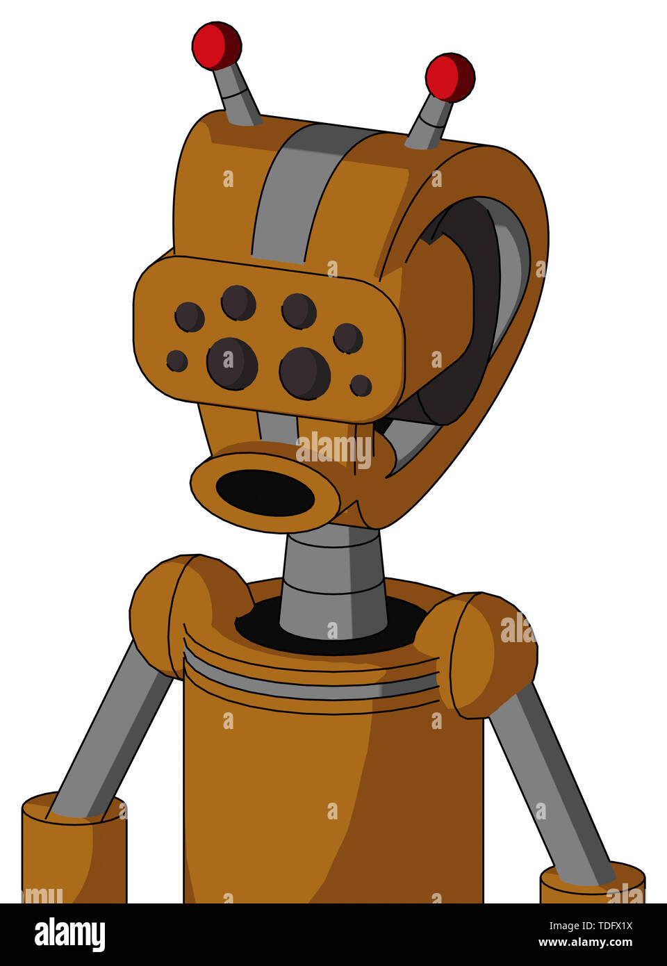Portrait style dirty-orange mech with droid head and round mouth and ...