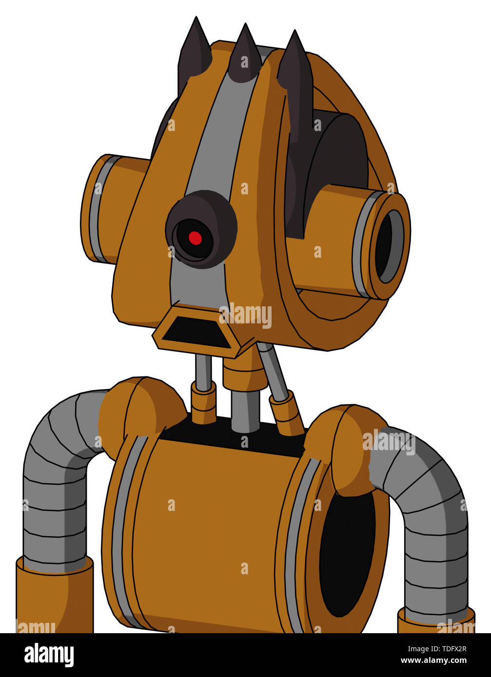 Portrait style dirty-orange mech with droid head and sad mouth and ...