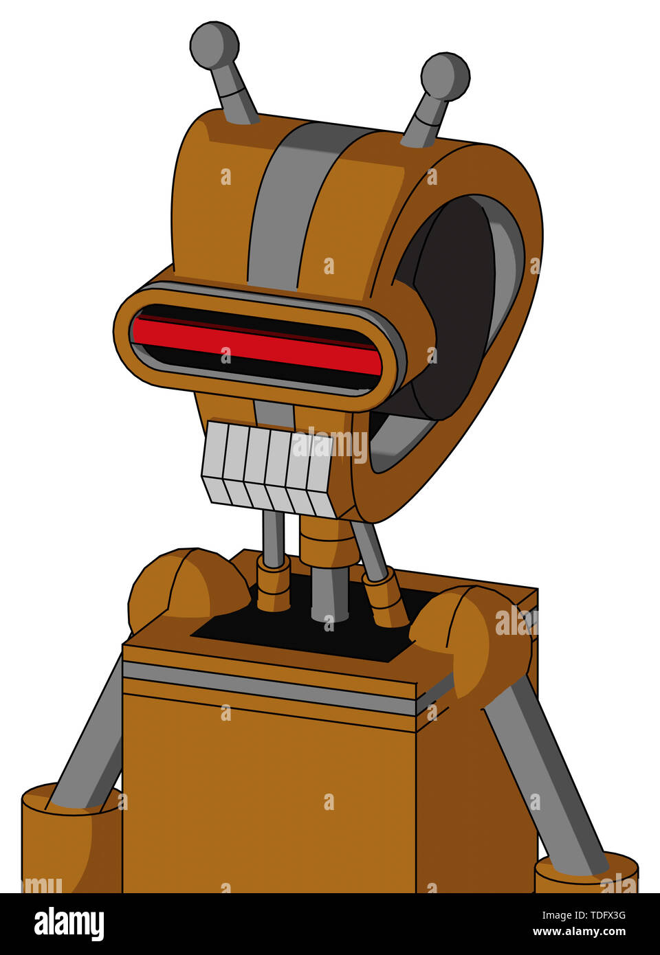 Portrait style dirty-orange mech with droid head and teeth mouth and ...