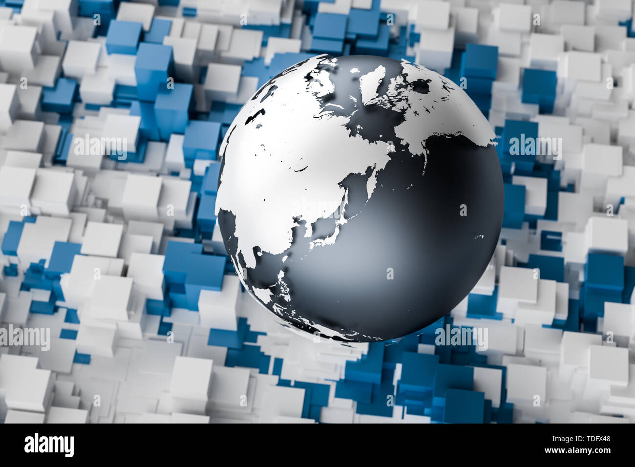 Earth model with square terrain, three-dimensional rendering Stock ...
