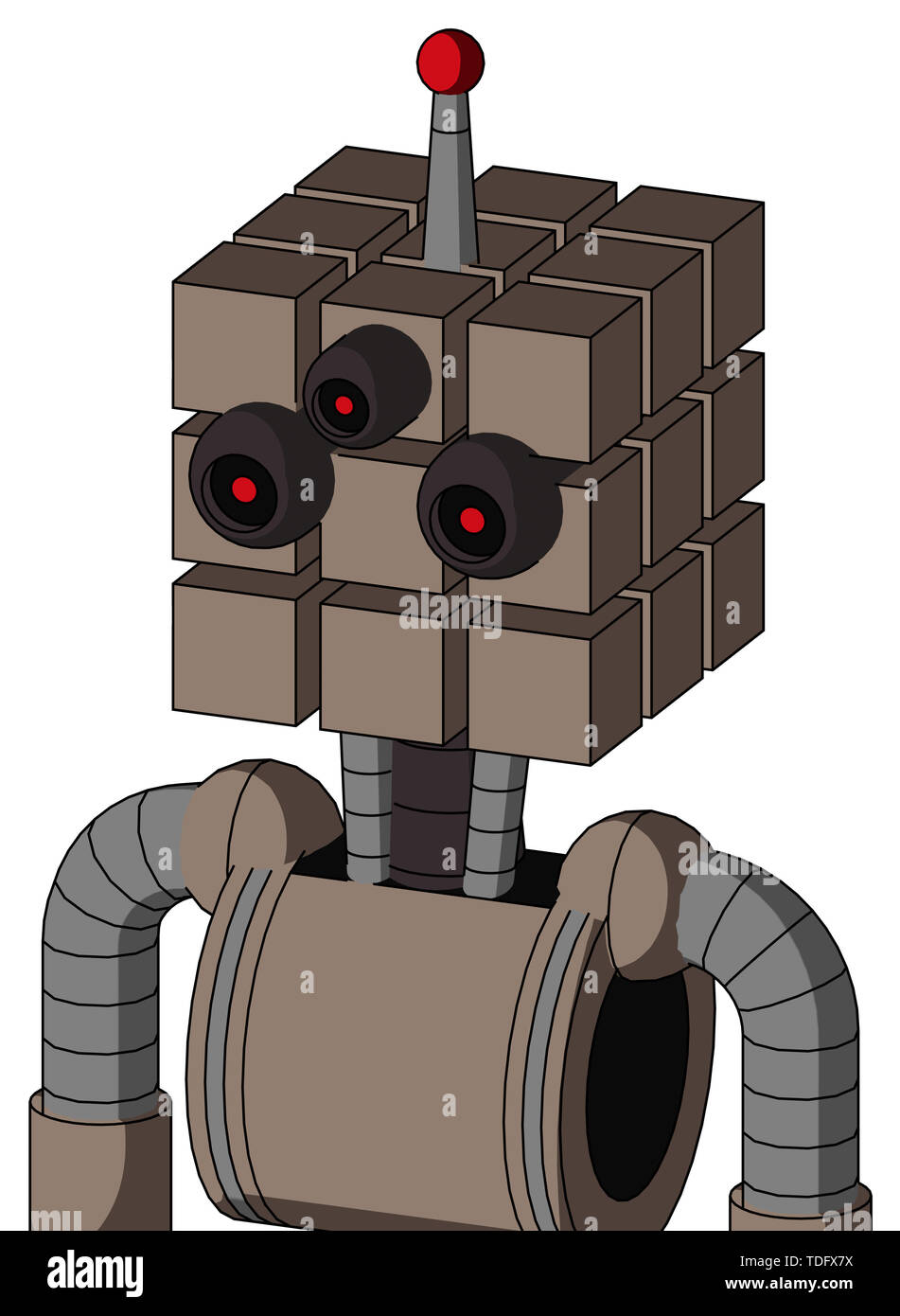 Portrait style gray robot with cube head and three-eyed and single led ...
