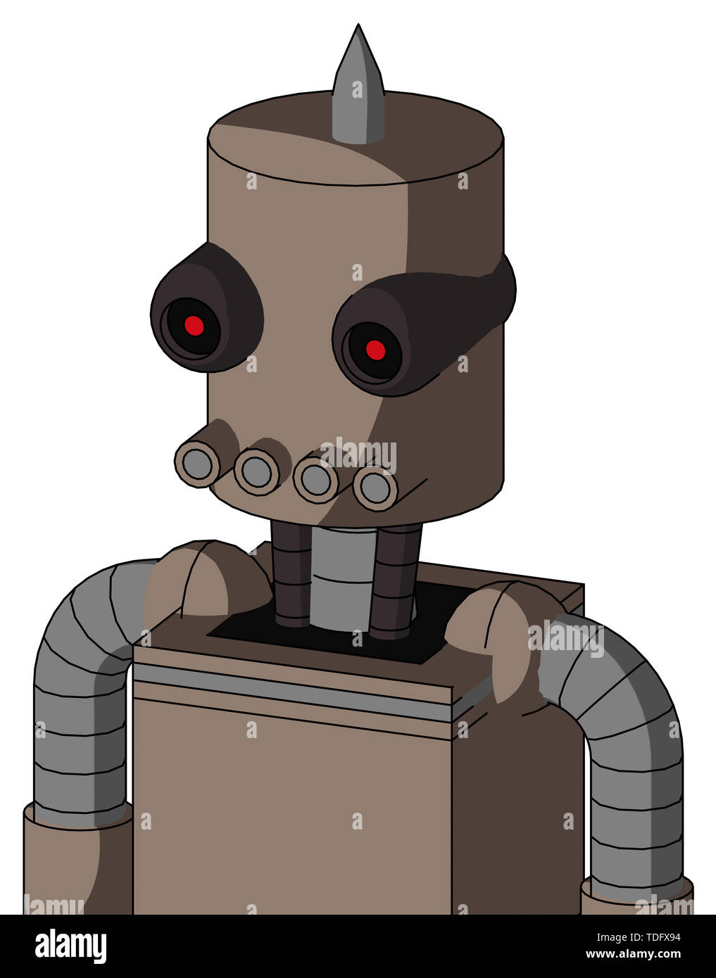 Portrait style gray robot with cylinder head and pipes mouth and black ...