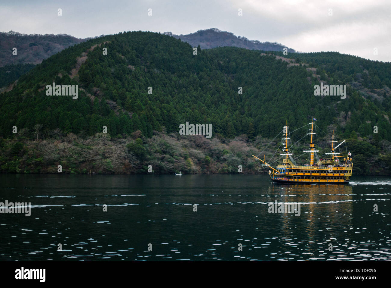 A traditional Japanese ship on Lake Ashi near Hakone in Japan Stock ...