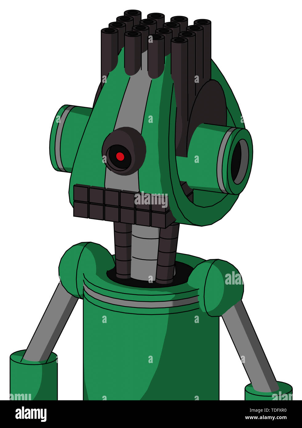 Portrait style green automaton with droid head and keyboard mouth and ...