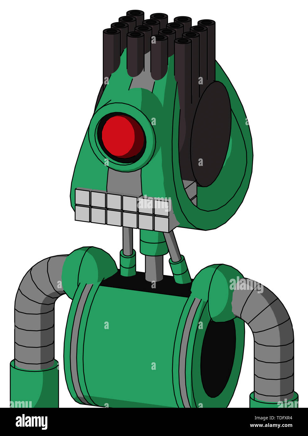 Portrait style green automaton with droid head and keyboard mouth and ...