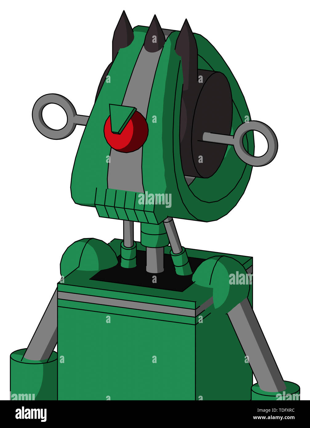 Portrait style green automaton with droid head and toothy mouth and ...