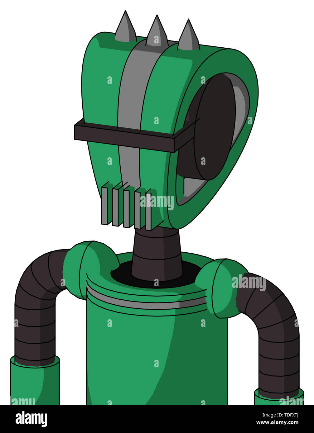 Portrait style green automaton with droid head and vent mouth and black ...