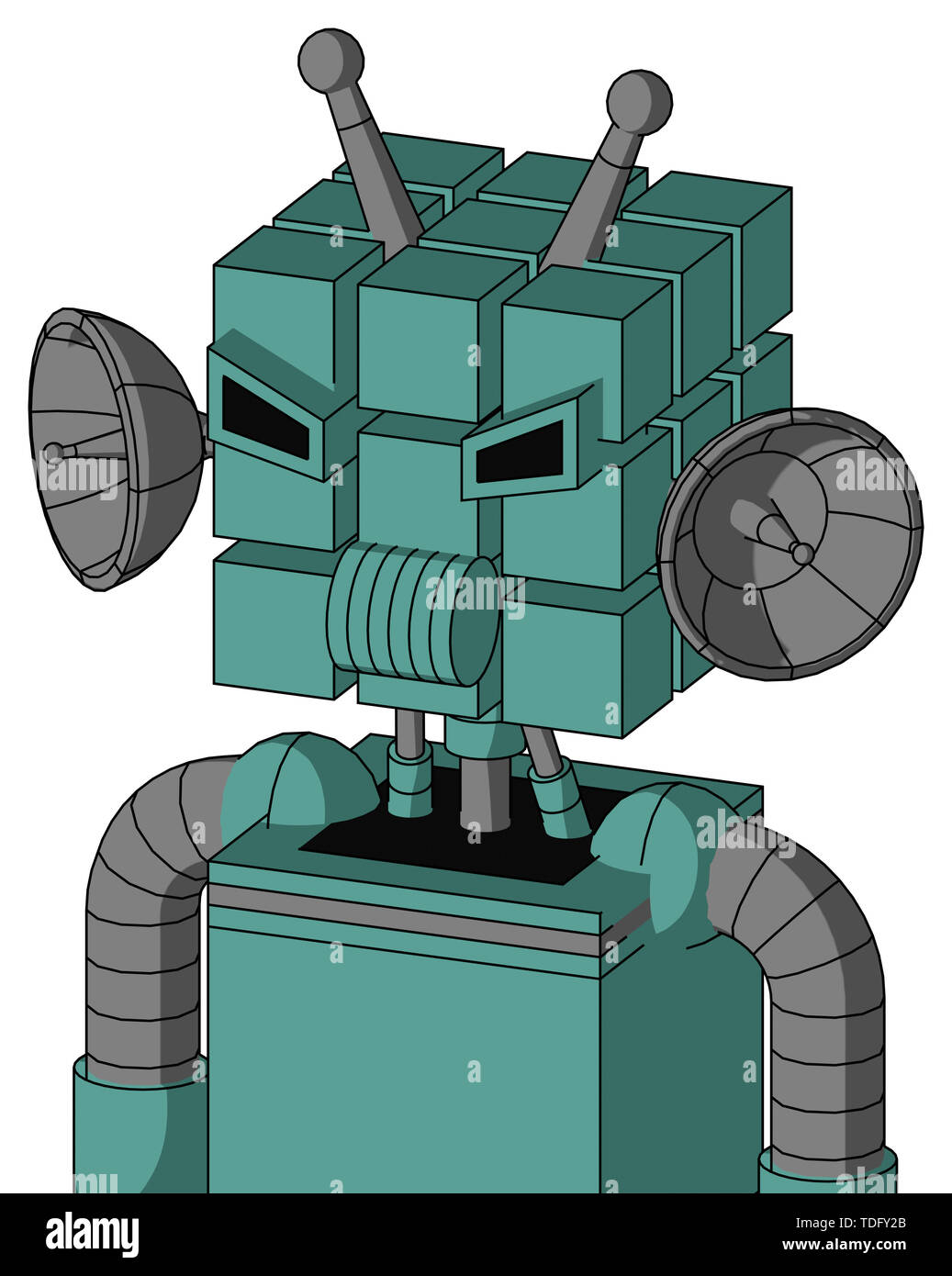 Portrait style greenish mech with cube head and speakers mouth and ...