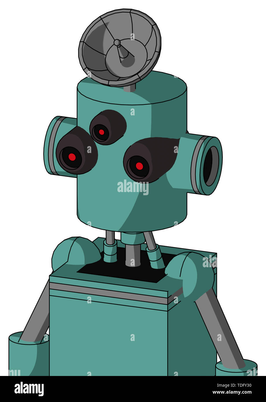 Portrait style greenish mech with cylinder head and three-eyed and ...