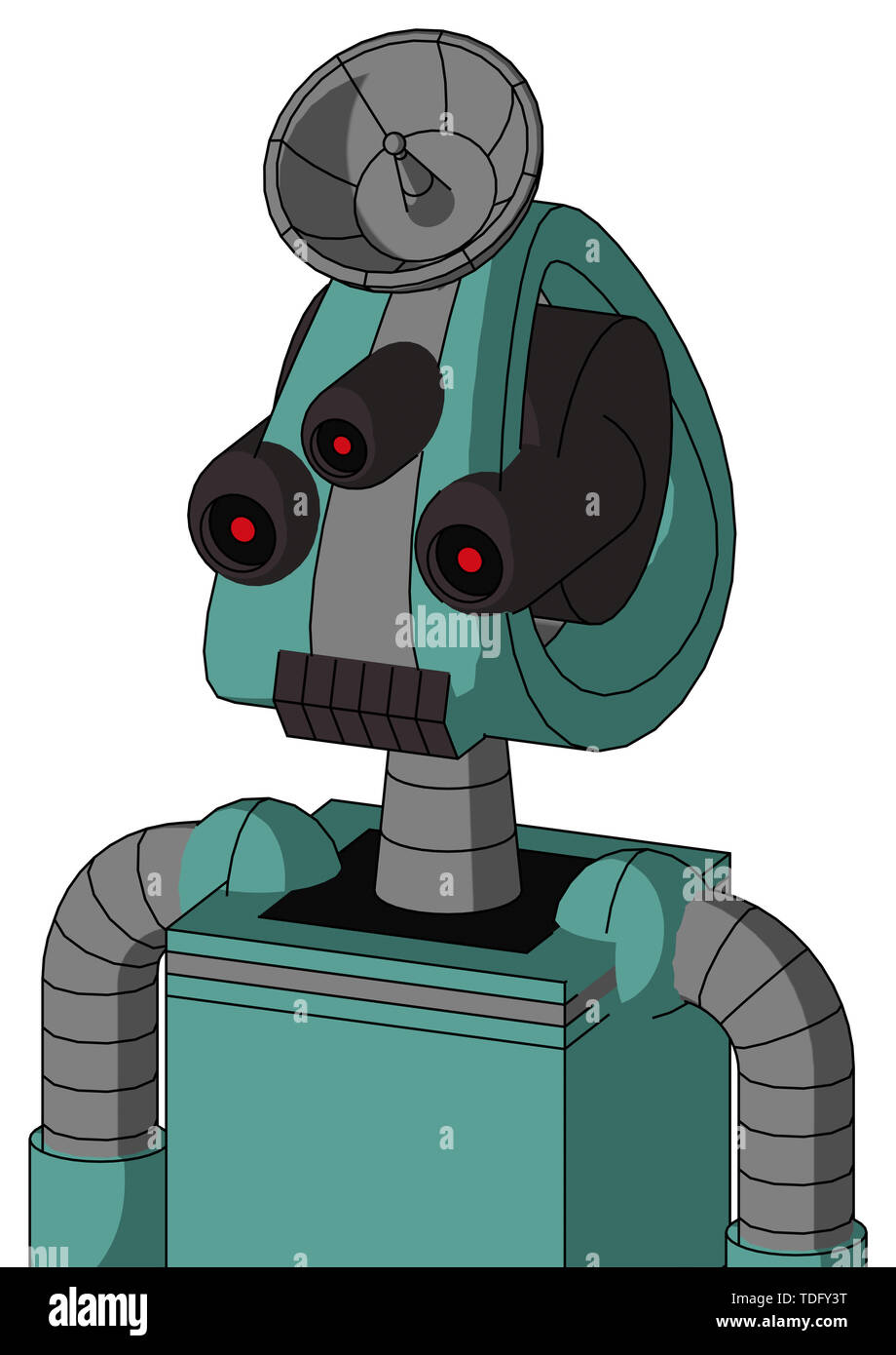 Portrait style greenish mech with droid head and dark tooth mouth and ...