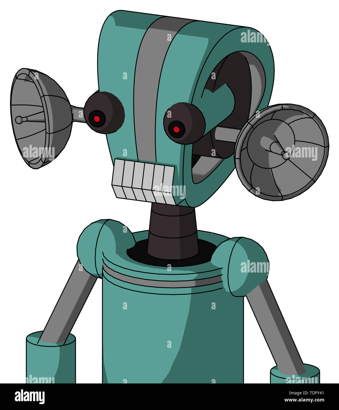 Portrait style greenish mech with droid head and teeth mouth and red ...