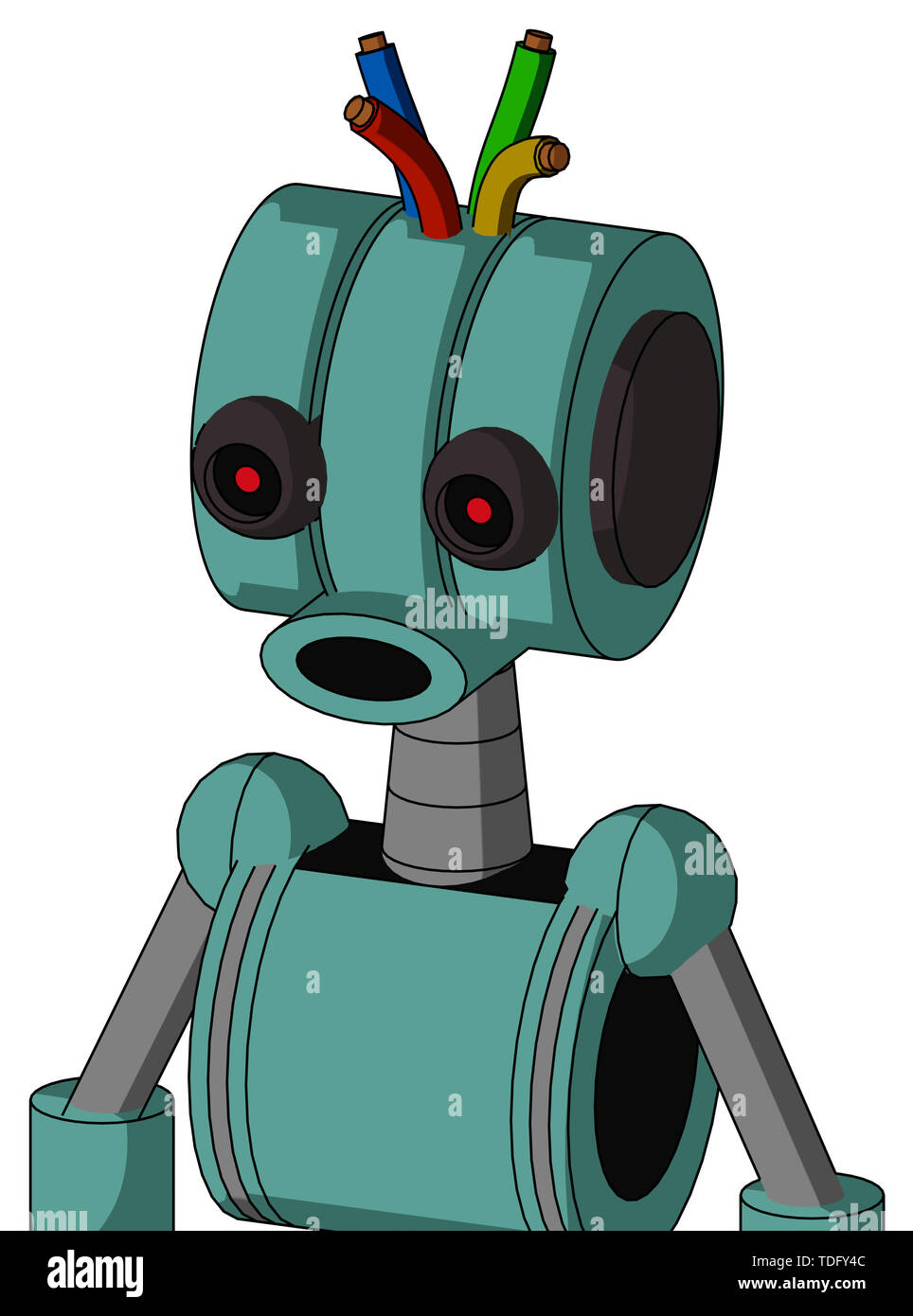 Portrait style greenish mech with multi-toroid head and round mouth and ...