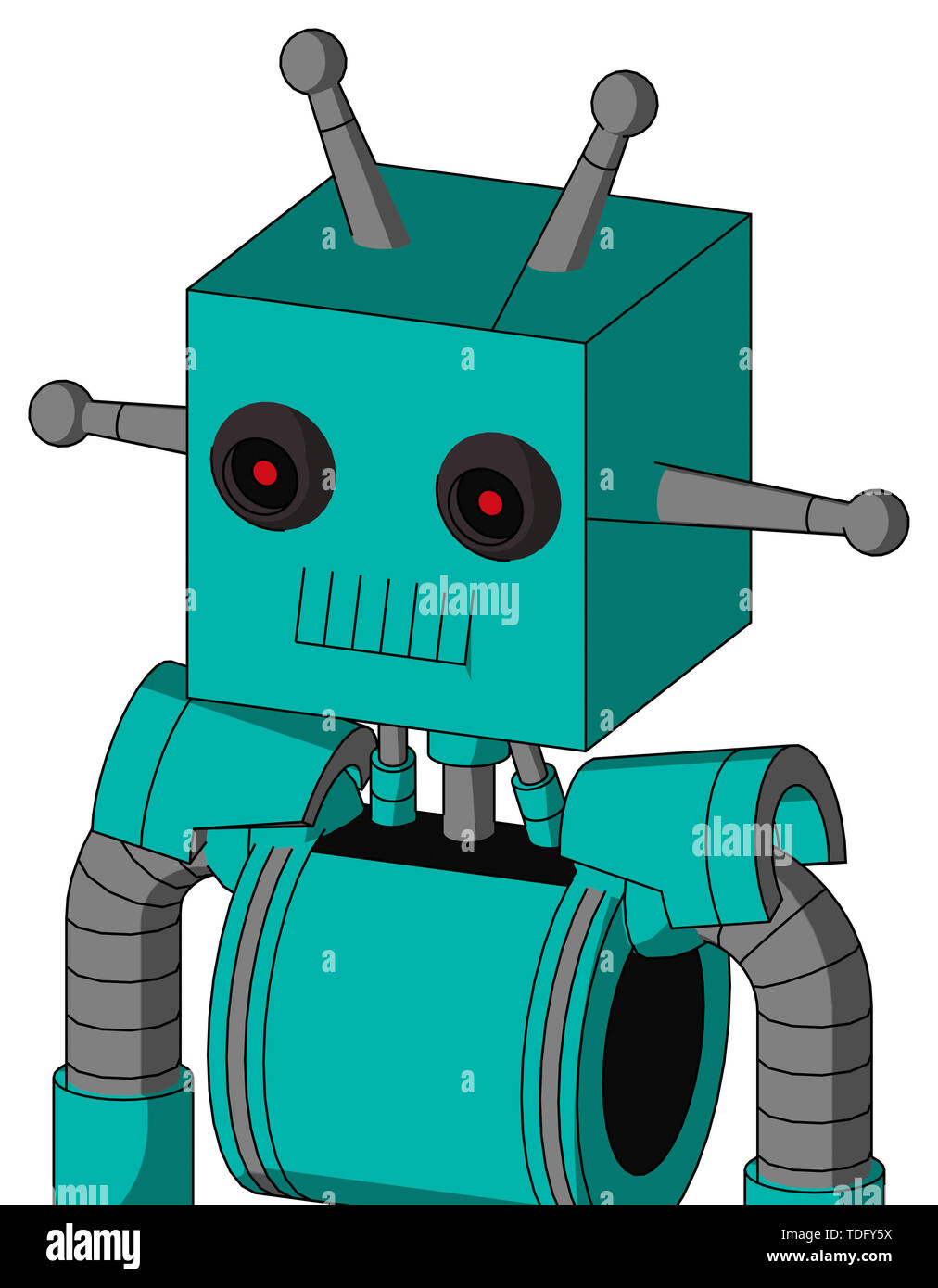 Portrait style greenish robot with box head and toothy mouth and black ...