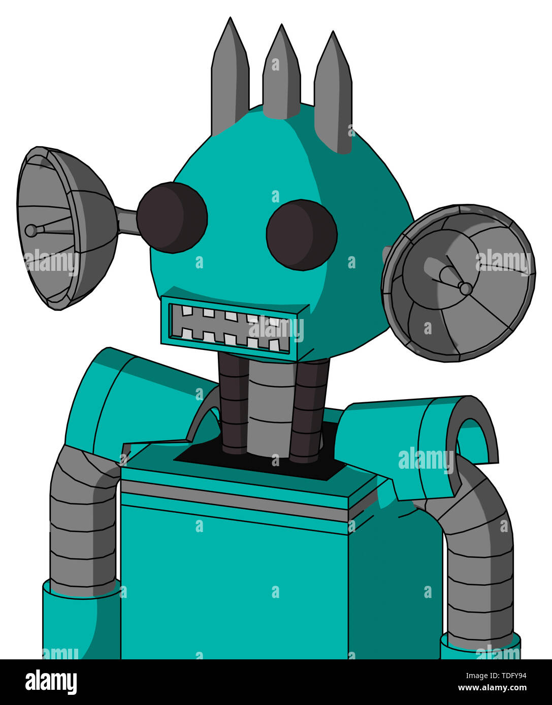 Portrait style greenish robot with rounded head and square mouth and ...